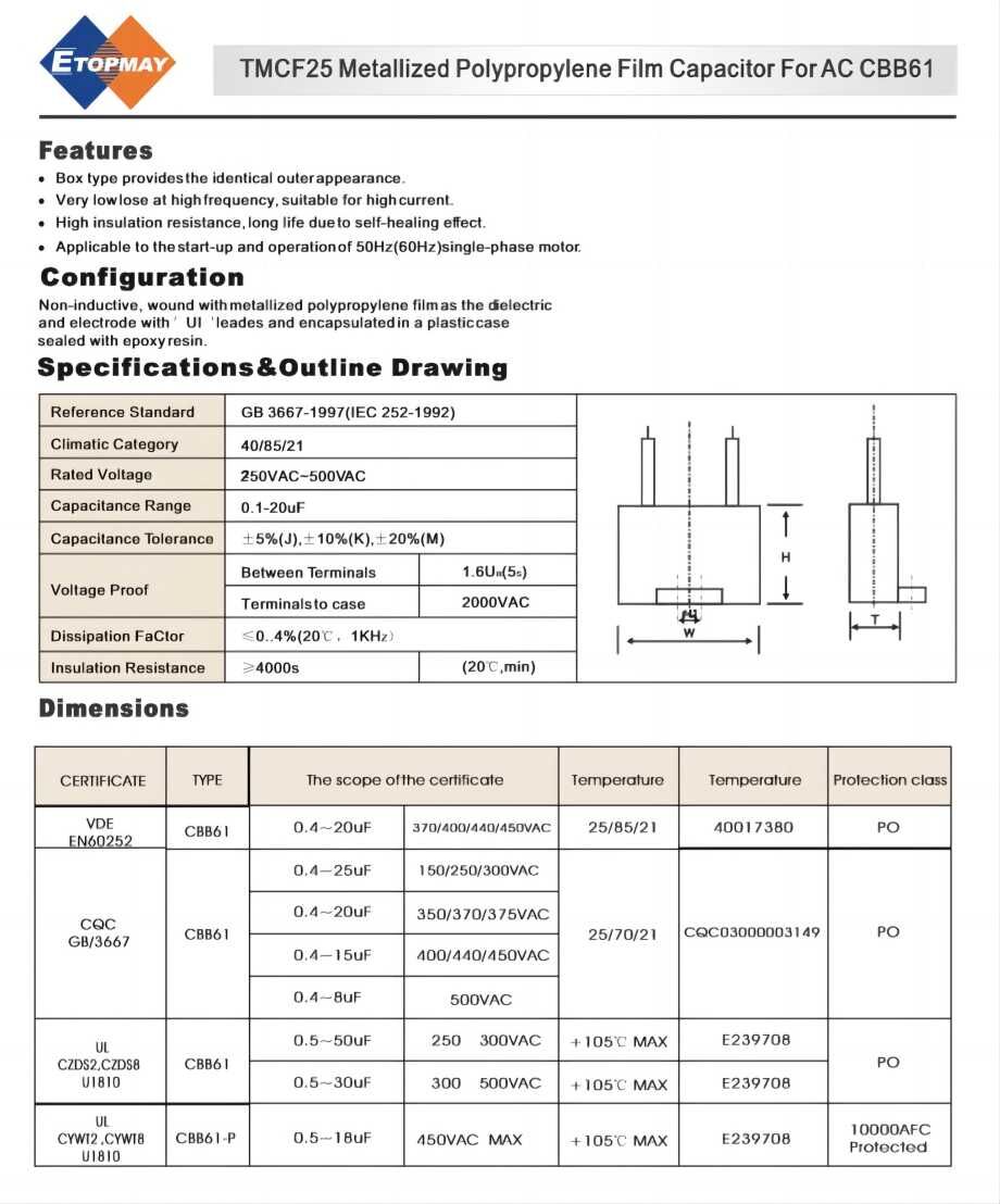 Film Capacitor With ±5 To 10% Capacity Volume Variance, 40, 70, 21 ...