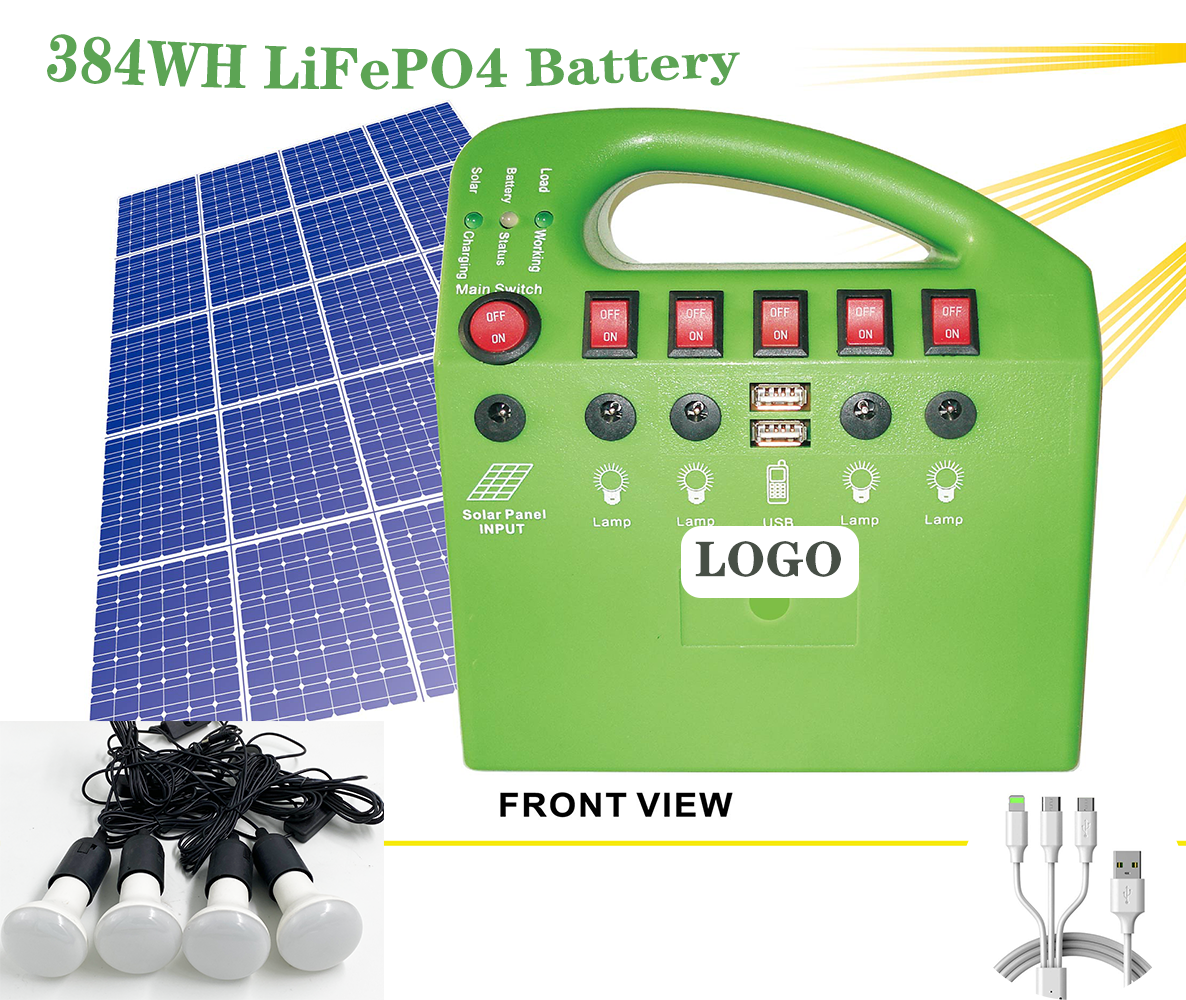 Solar Lighting System Off Grid Complete Solar Kit 384wh Lifepo4 Batery ...