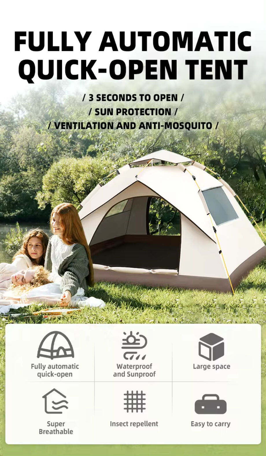 Fully Quick Open Portable Large Interior Space Tents Camping Outdoor ...