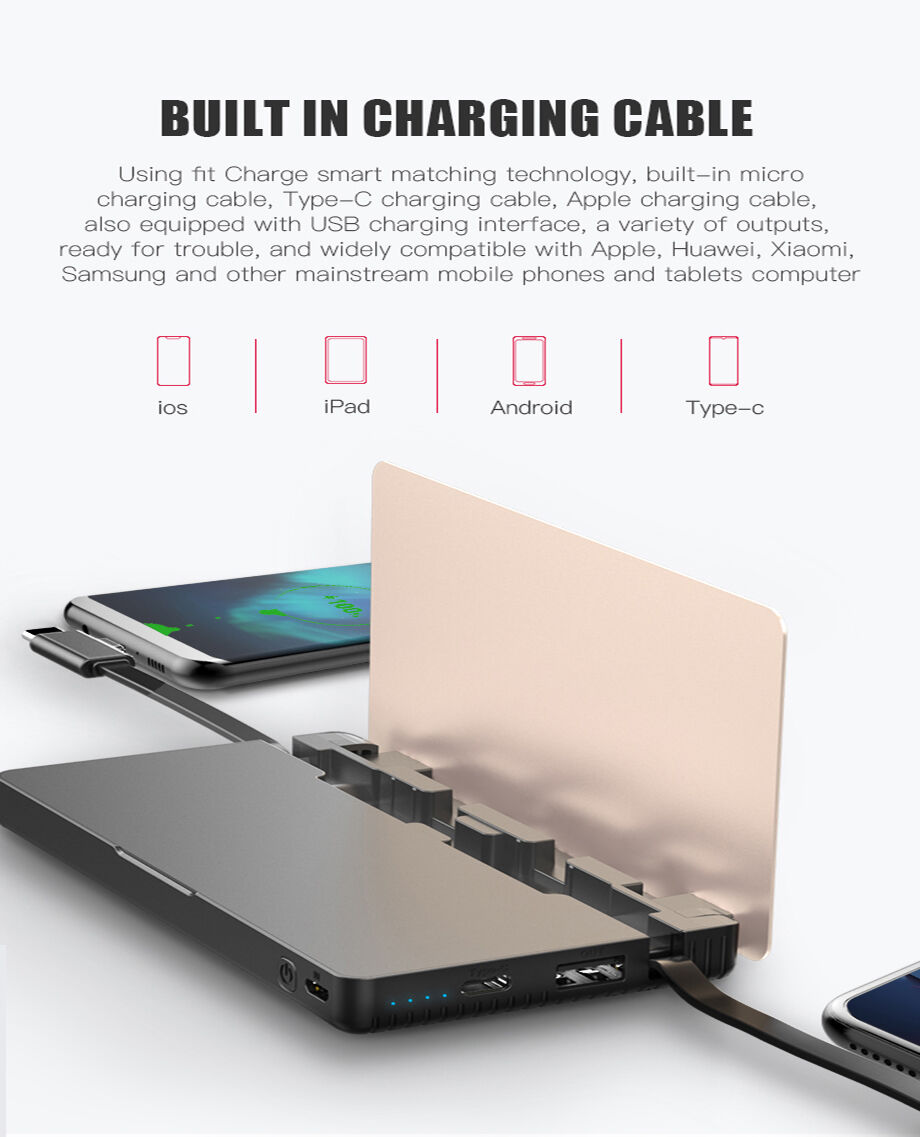 Factory Price Portable 8000mah Power Bank Type C Output With Built In ...