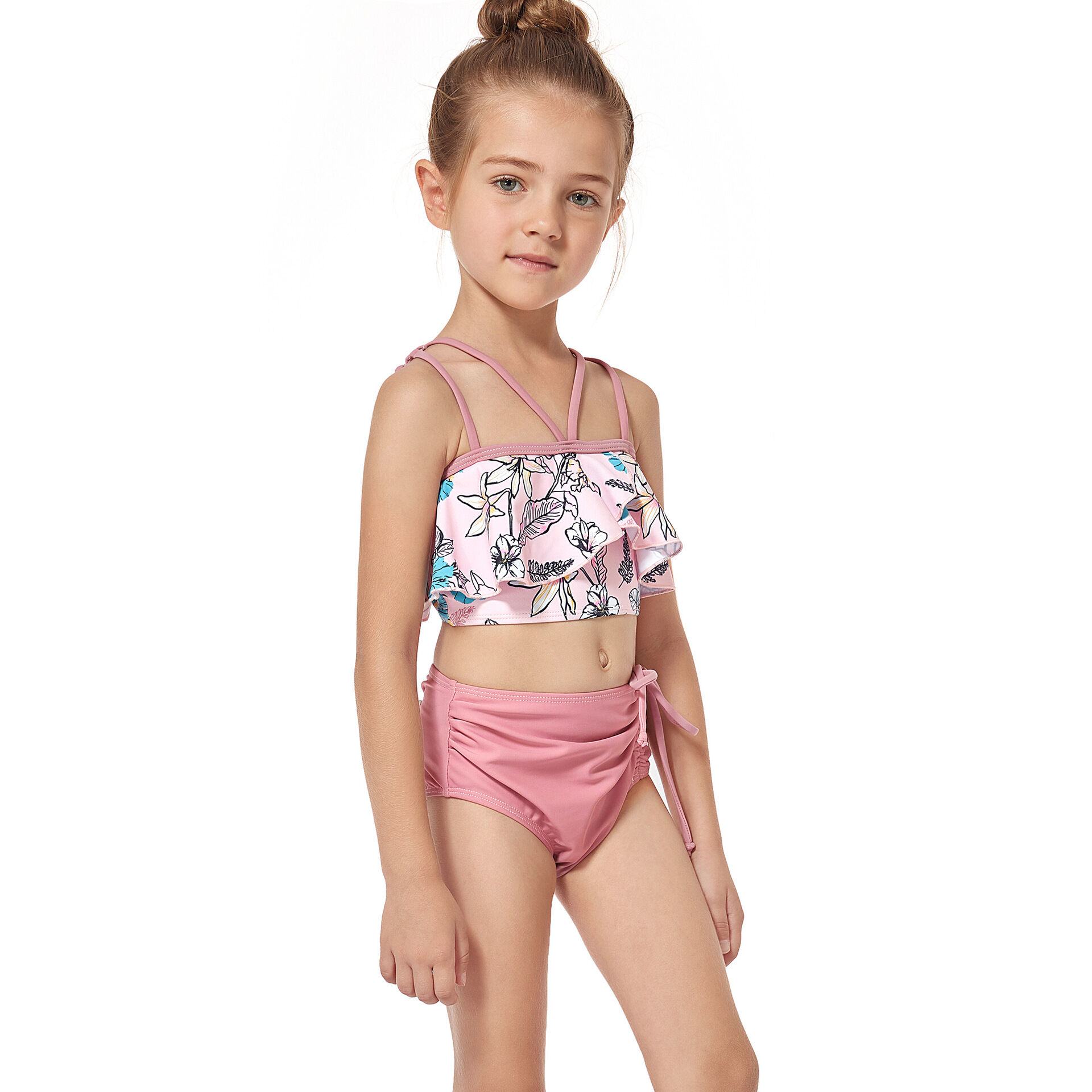 New Girls Floral Bikini Swimsuit Halter Back Crossed Two Pieces Split Swimsuit Teenager Girls ...
