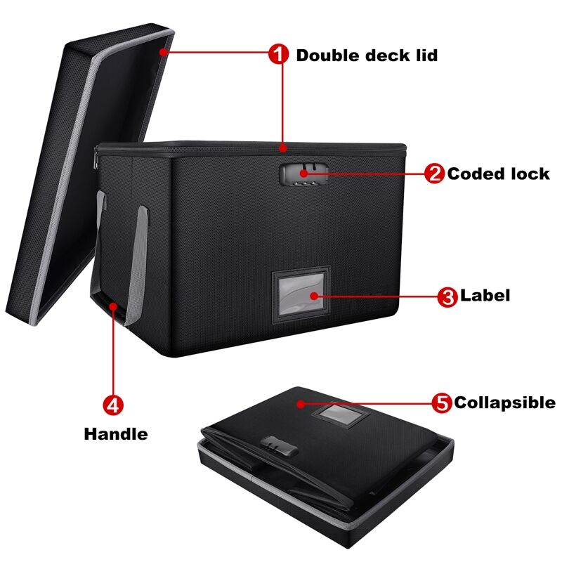 Storage Box With Lift-off Lid Fireproof File Box Collapsible Portable ...