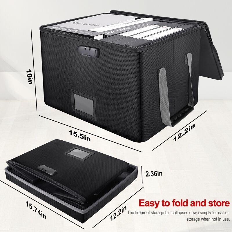 Storage Box With Lift-off Lid Fireproof File Box Collapsible Portable ...