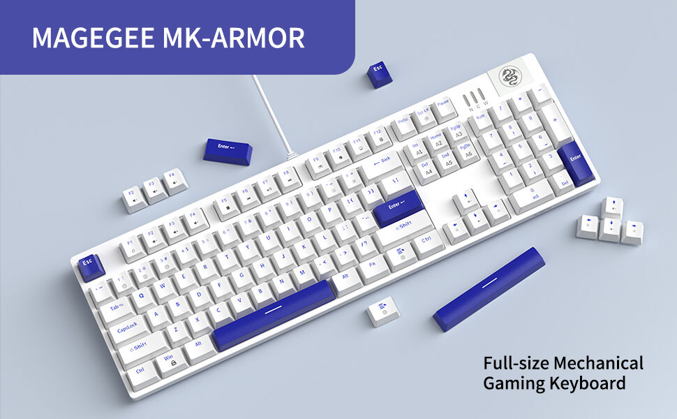 Magegee Full Size Mk-armor Mechanical Gaming Keyboard, Led Blue Backlit ...