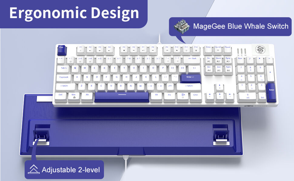 Magegee Full Size Mk-armor Mechanical Gaming Keyboard, Led Blue Backlit ...