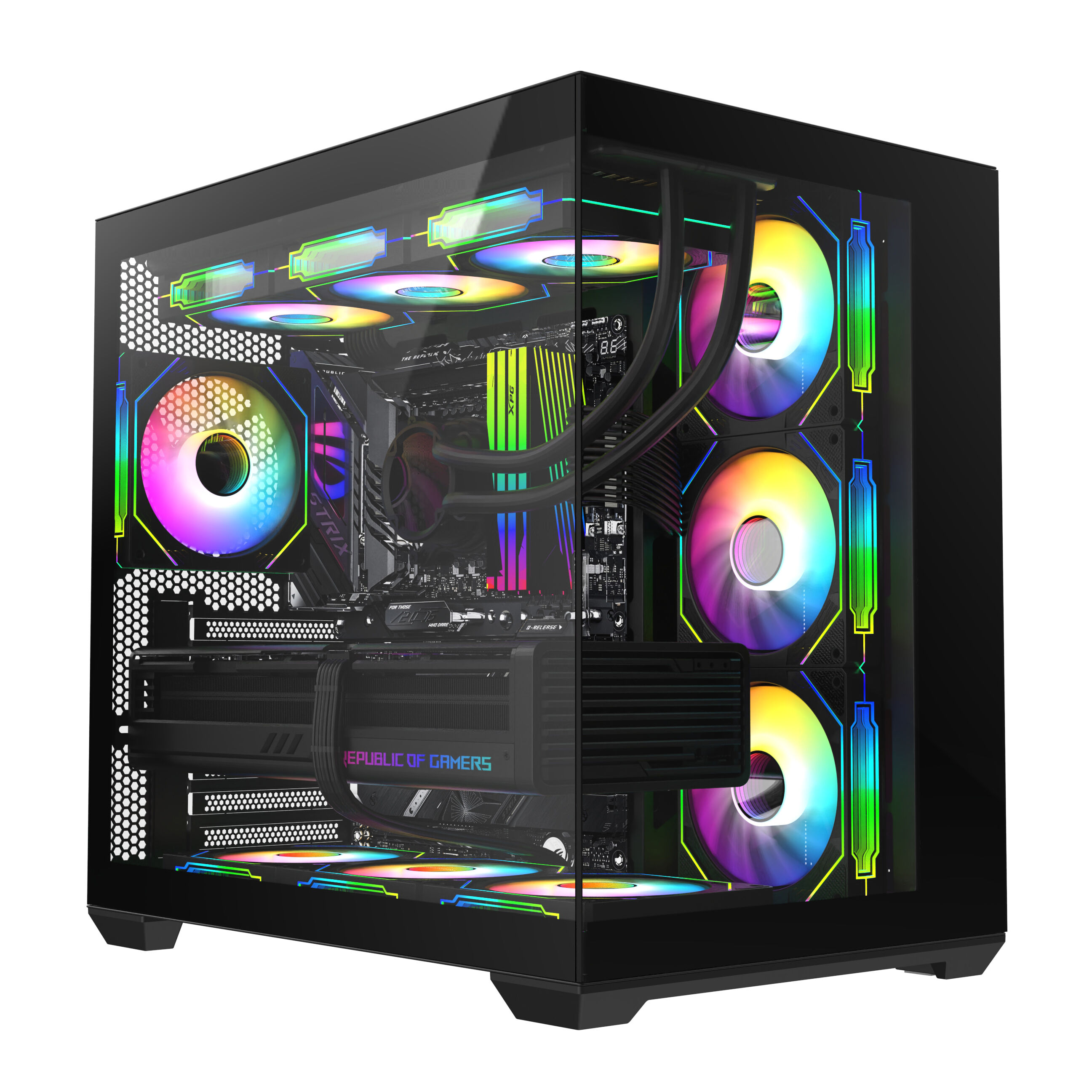 Factory New Design Panoramic View Cube Computer Case Double Sided Glass