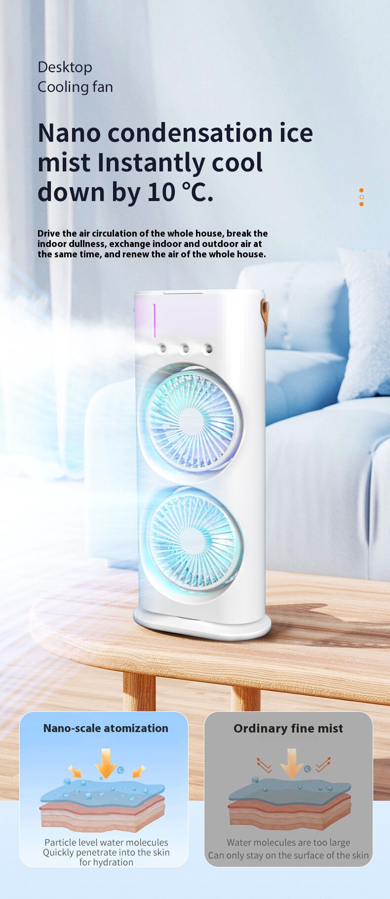 Dual Fan Air Cooler Color Light Three Spray Shakeable Head Fan For ...