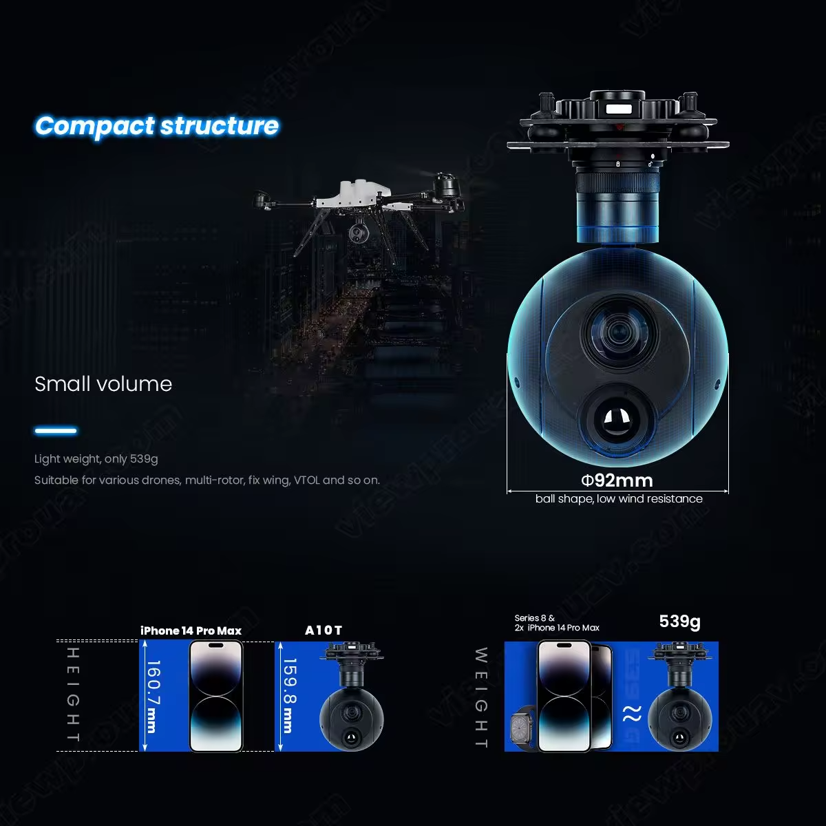 A10t 3-axis Drone Gimbal 640x512 Thermal Sensor 10x Dual Sensor Light ...