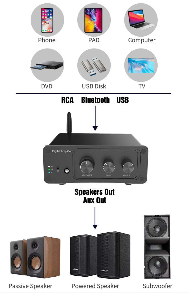 Hifi Amplifier 200w Bluetooth 5.2 Tpa3116 2.1 Channel Power Amplifier W/usb, Aux, Rca, Dsp With ...