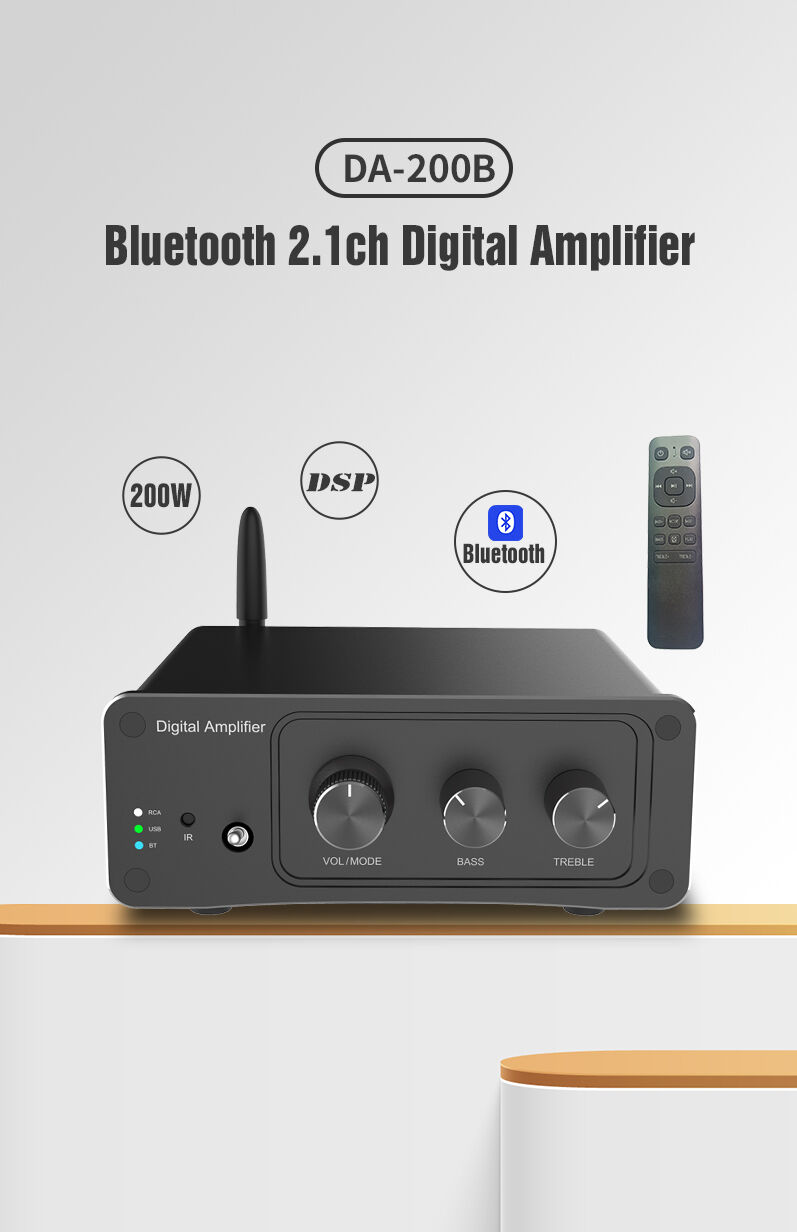 Hifi Amplifier 200w Bluetooth 5.2 Tpa3116 2.1 Channel Power Amplifier W/usb, Aux, Rca, Dsp With ...