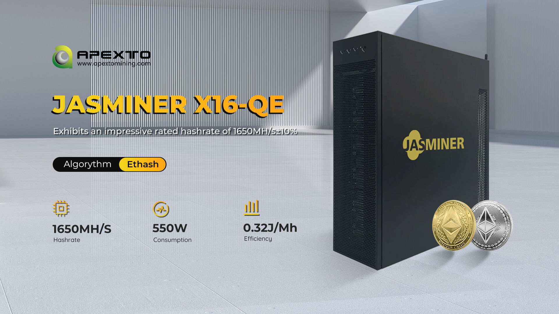 Jasminer X16-qe 1650m 550w Etc Miner High Throughput 3u Quiet Server Wi-fi 6gb Etc Zil Miner ...