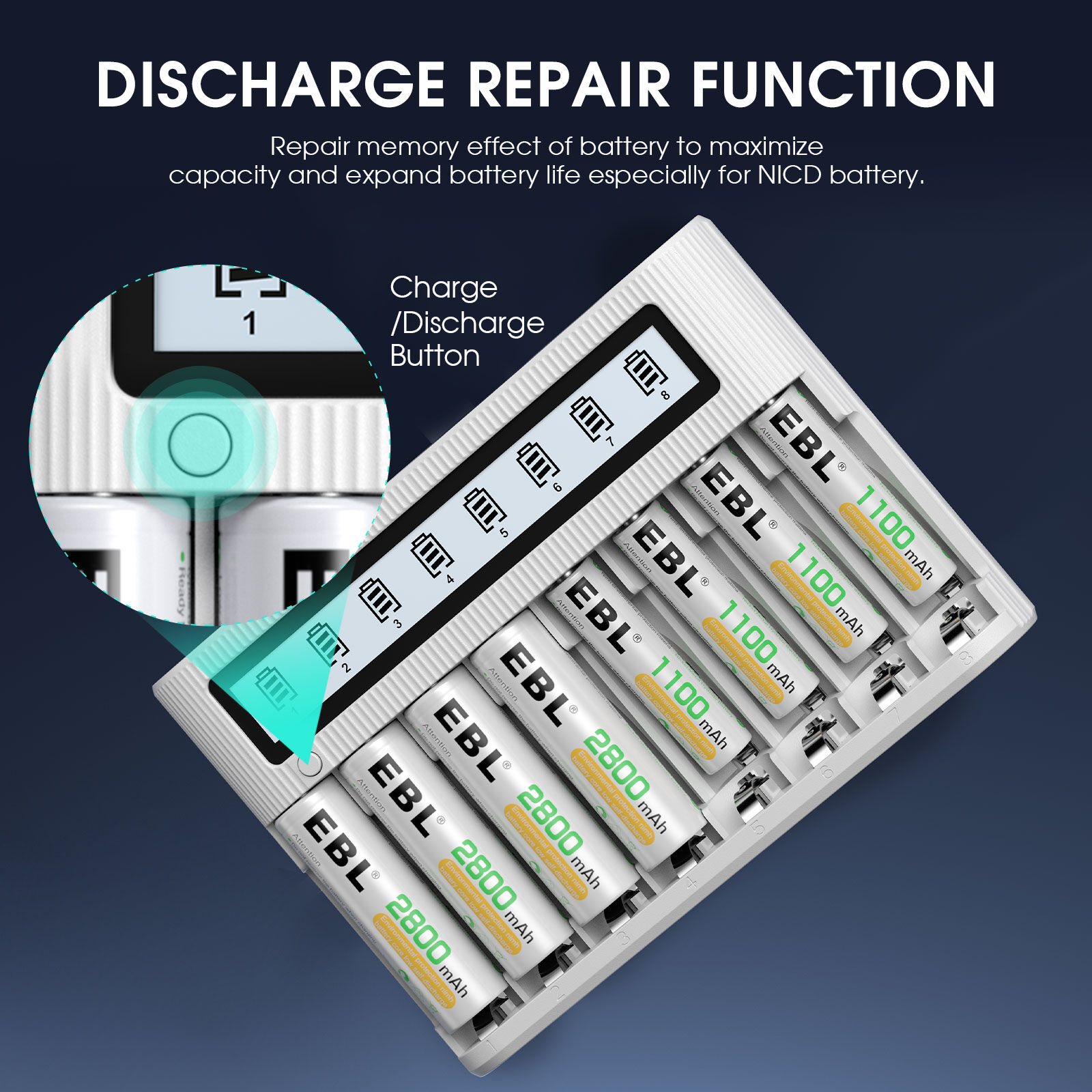 Ebl 8 Bay Battery Charger Fast Charging Aa Aaa Battery Charger With ...