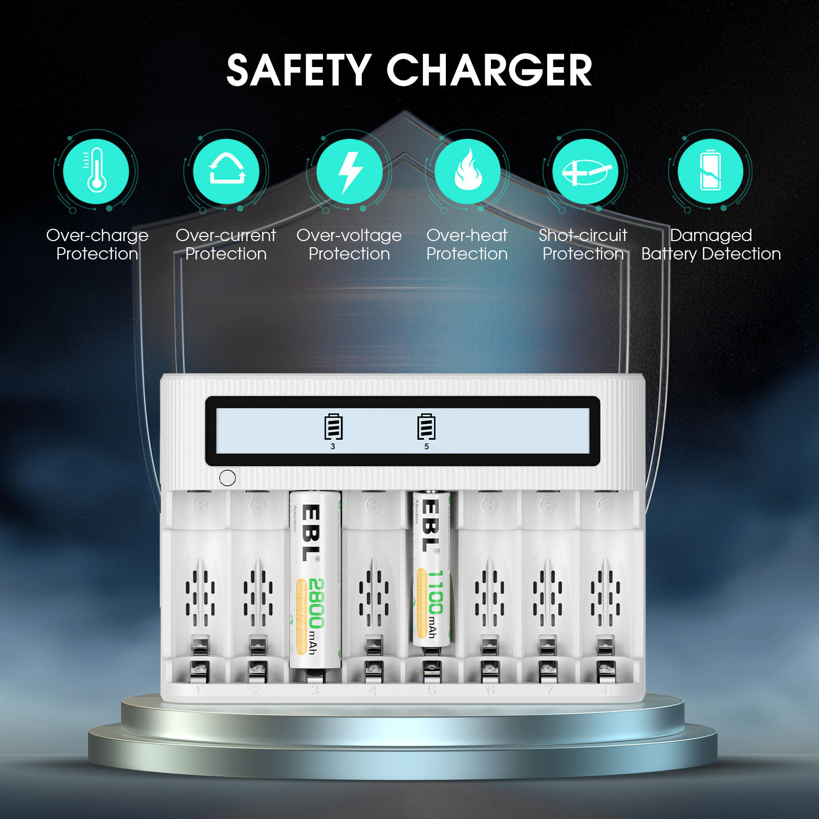 Ebl 8 Bay Battery Charger Fast Charging Aa Aaa Battery Charger With ...