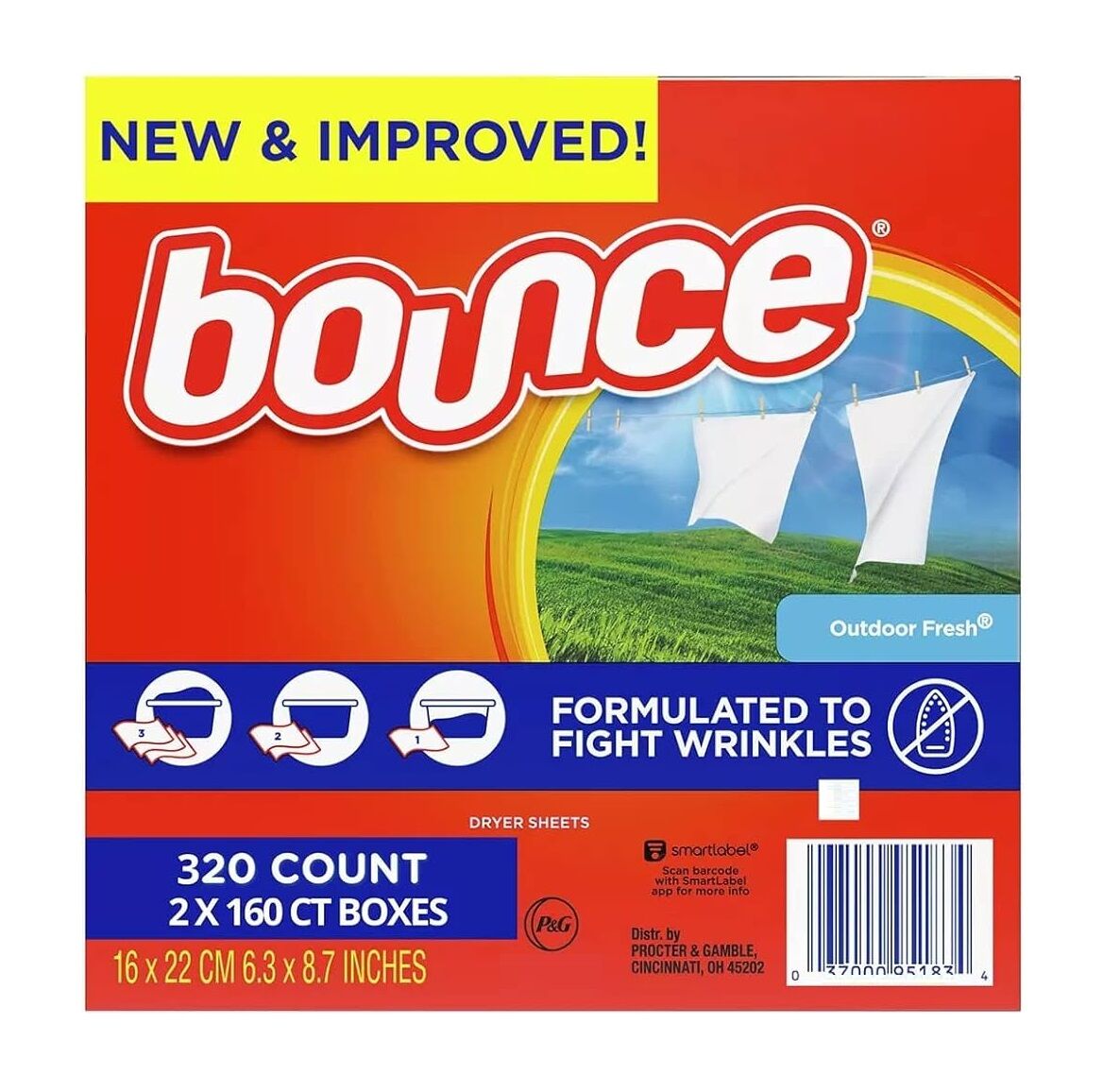 Bounce Dryer Sheets, 160 Sheets, Outdoor Fresh Scent Fabric Softener ...