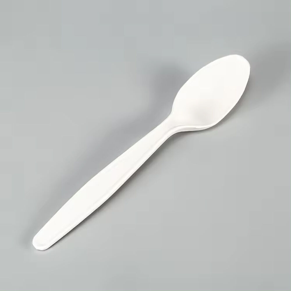150mm White Bio-based Flatware Corn Starch Spoon Disposable Heavy Duty ...