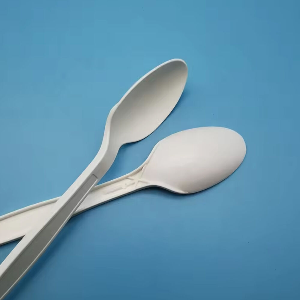 150mm White Bio-based Flatware Corn Starch Spoon Disposable Heavy Duty ...