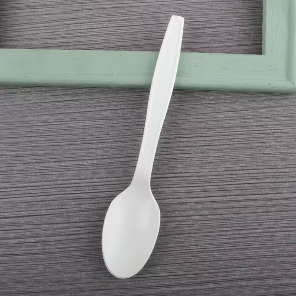 150mm White Bio-based Flatware Corn Starch Spoon Disposable Heavy Duty ...