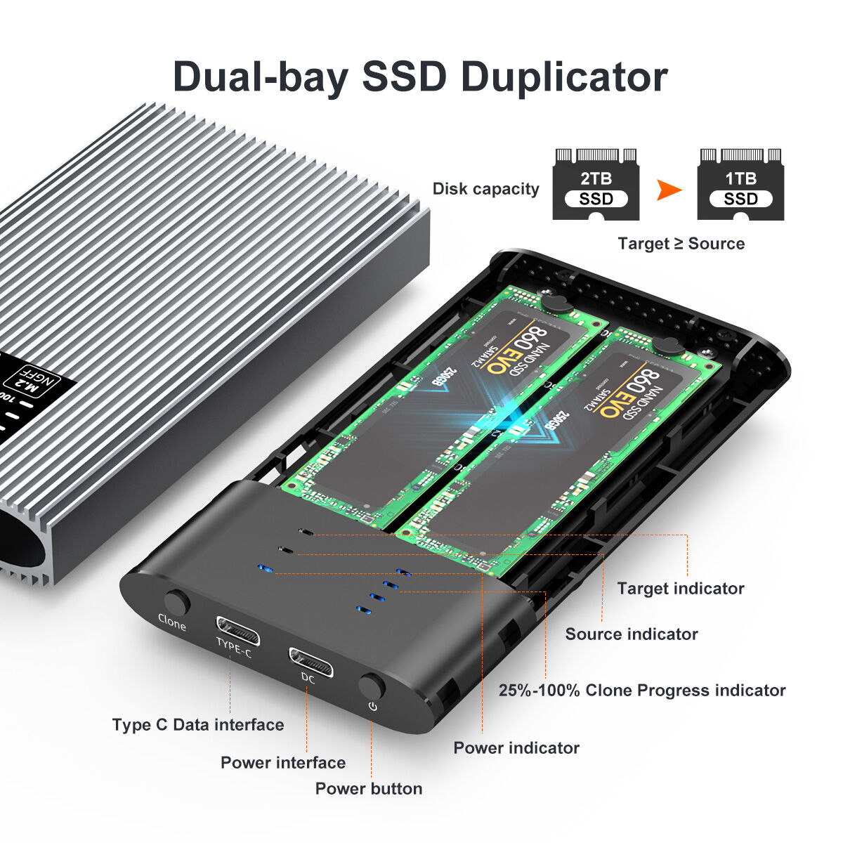 Maiwo K2022s Tool Free 2 Bays Aluminum Sata M.2 Ssd Enclosure ...