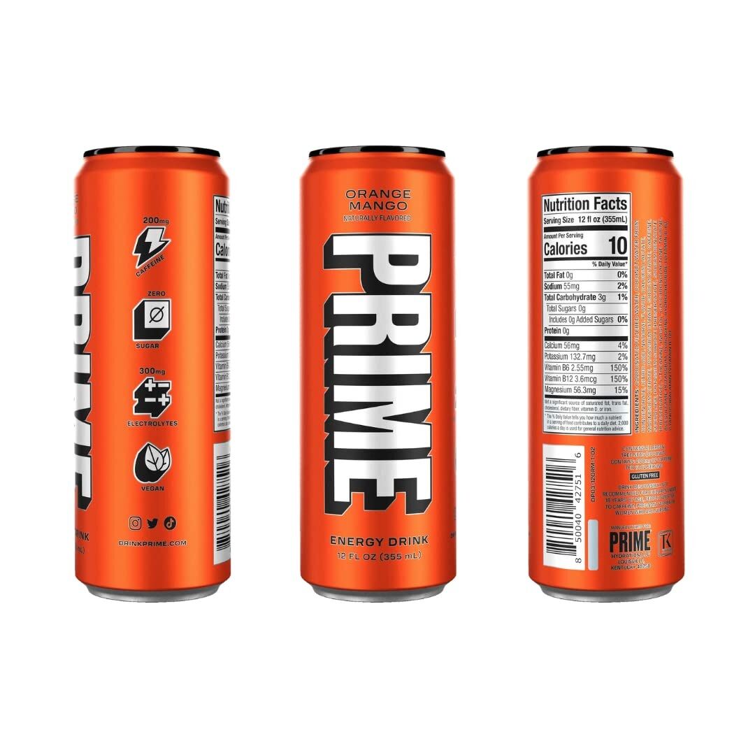 Prime- Hydration Drink Energy Cans 5 Flavor Variety Pack - 200mg ...