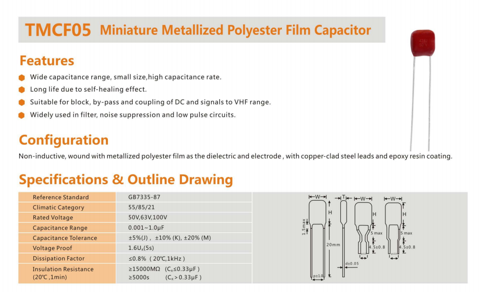 Mini Size Metalized Polyester Film Capacitor Pitch 5mm - China ...