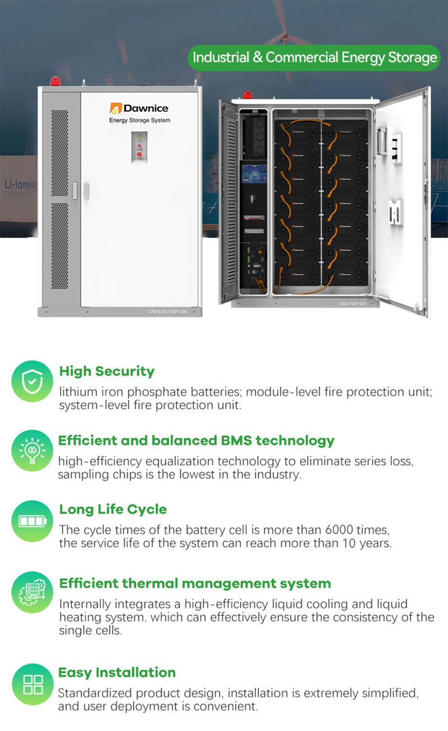 Dawnice Energy 100kwh 215kwh Commercial Industrial Energy Storage High Voltage Battery Bess ...