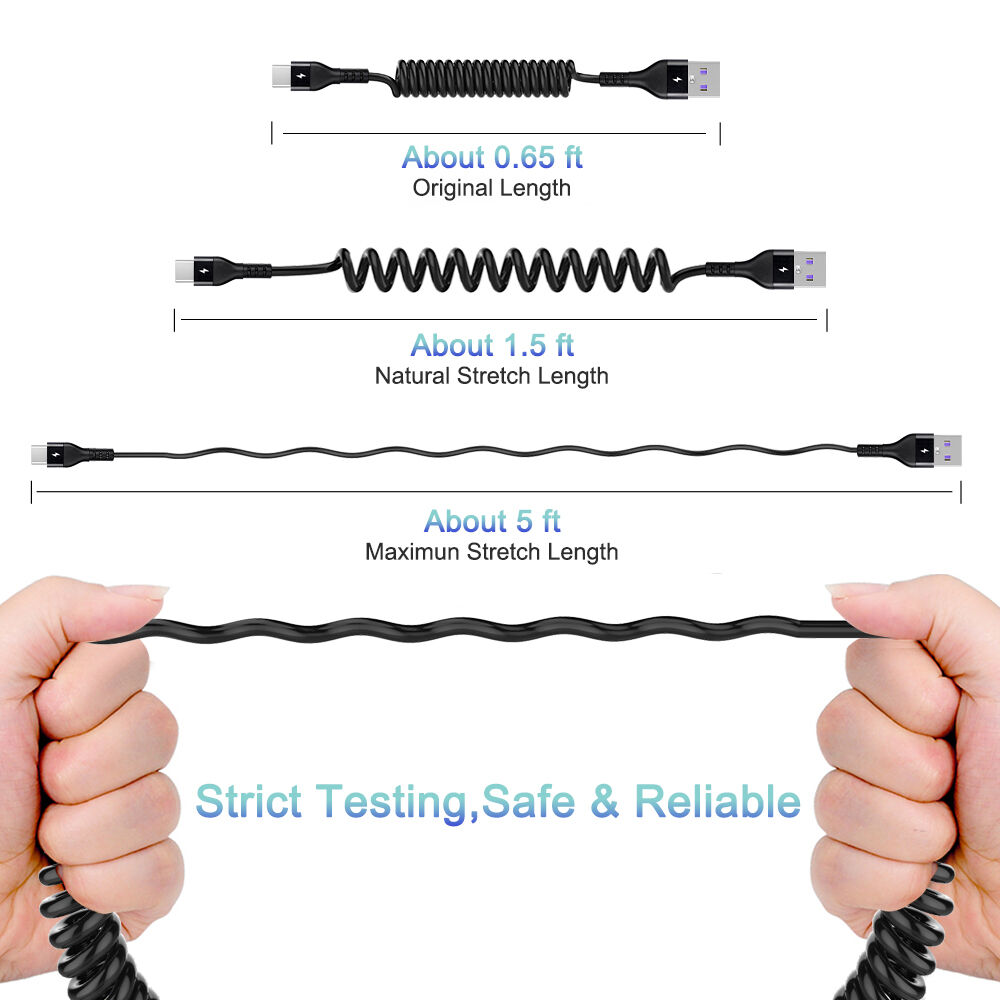 Telescopic Usb Cable Retractable Car Spring Stretch Super Fast Charging ...