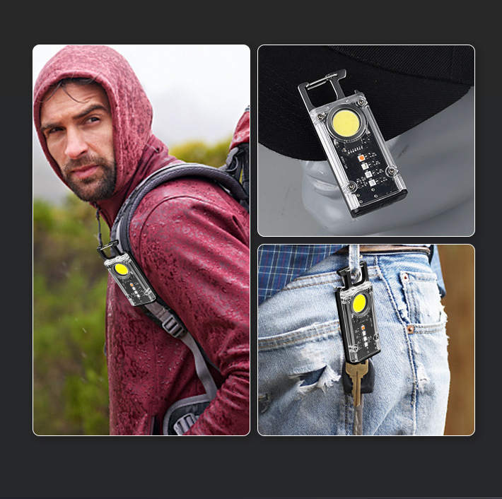 Mini Portable Keychain Flashlight Solar Panel Type-c Rechargeable Led 9 ...