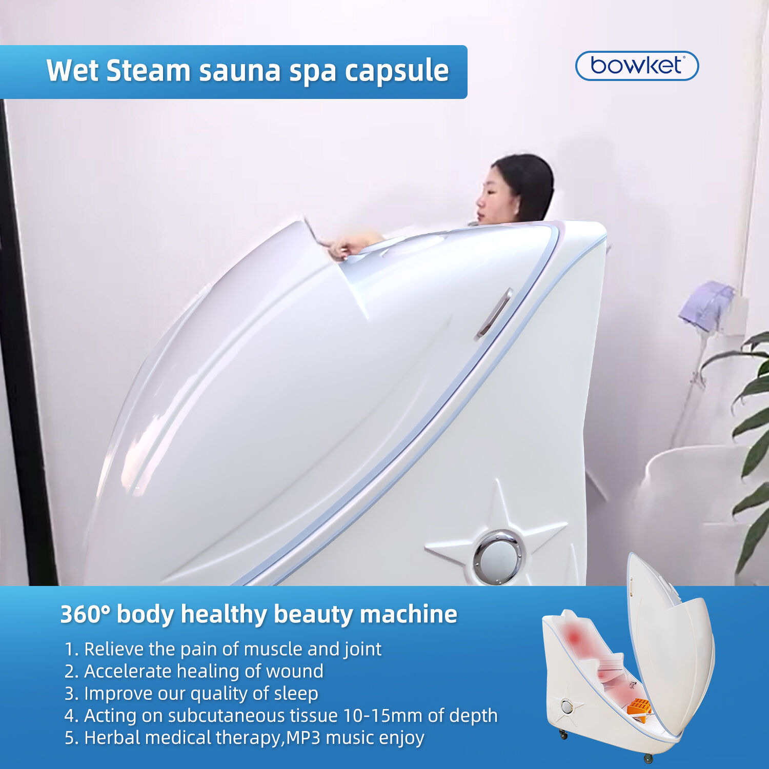 Bowket Spa Ozone Steam Sauna Capsule Fumigation Sitting Sauna Capsule Infrared Sauna Room For ...