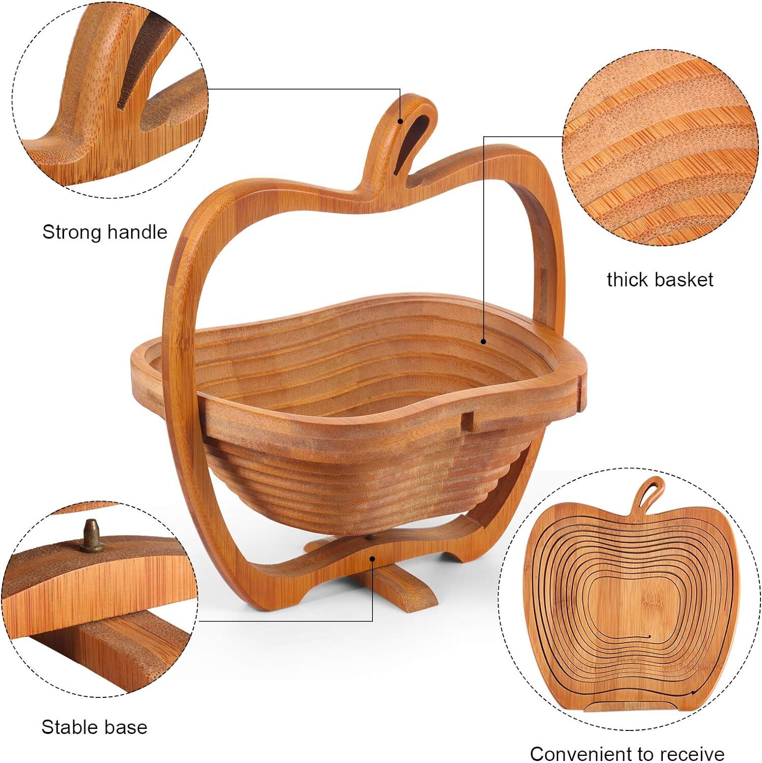 Collapsible Bamboo Fruit Basket Dried Fruit Basket Tray Turns Into ...