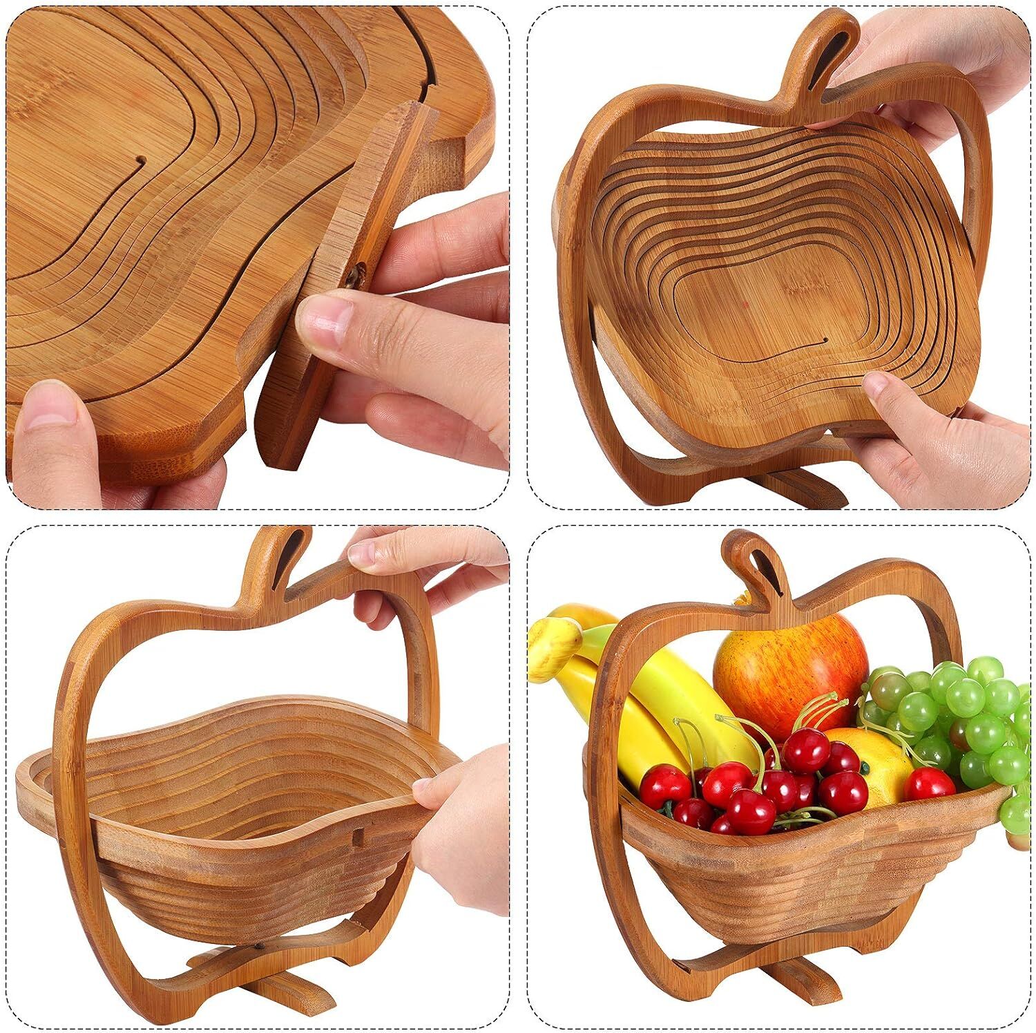 Collapsible Bamboo Fruit Basket Dried Fruit Basket Tray Turns Into ...