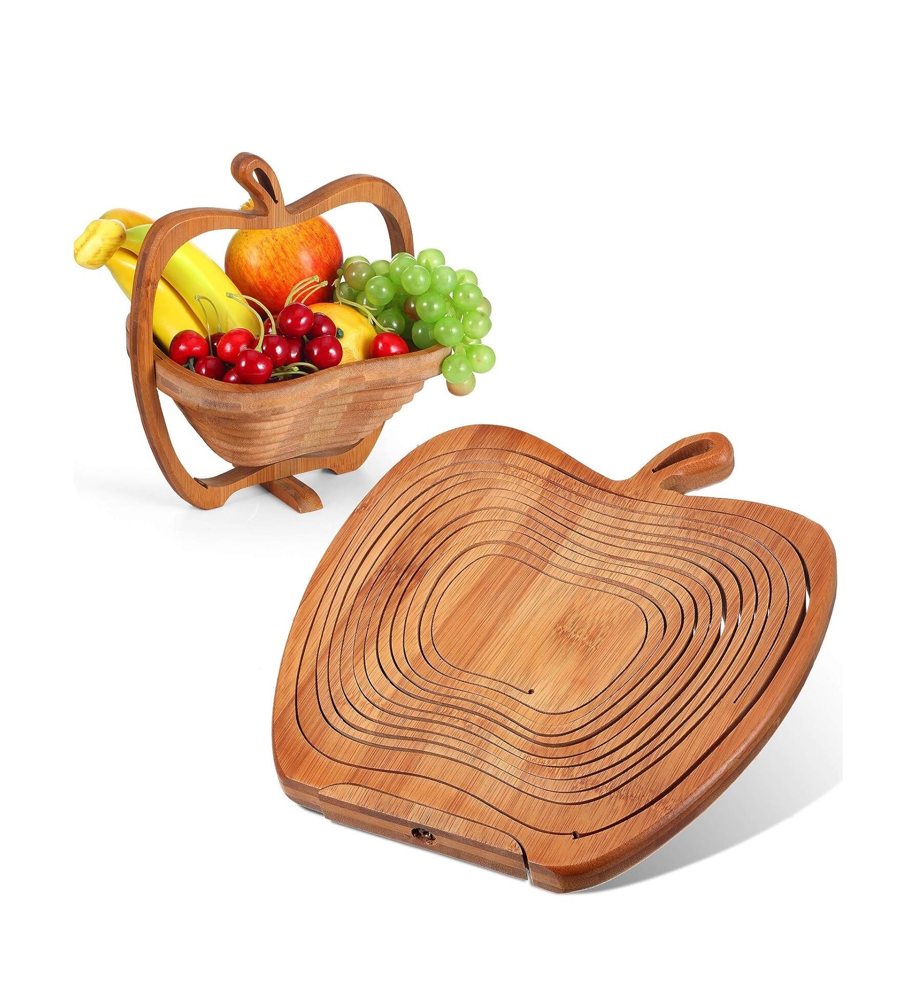 Collapsible Bamboo Fruit Basket Dried Fruit Basket Tray Turns Into ...