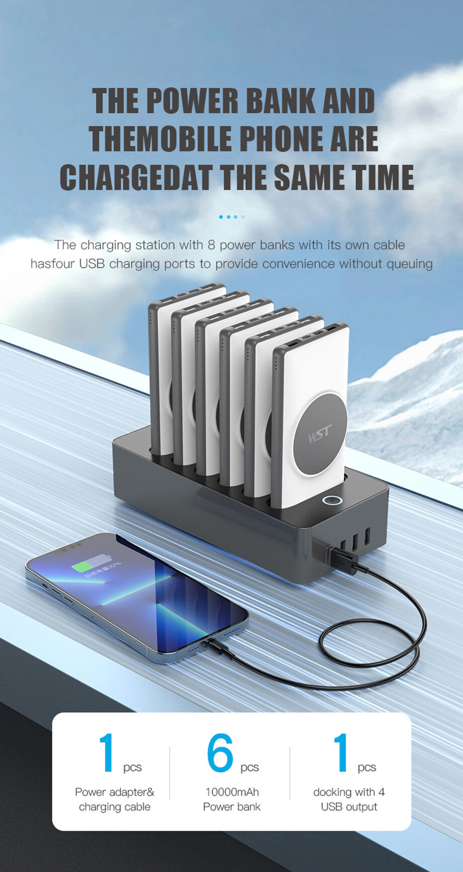 Customized Logo 6 Pieces Power Bank 10000mah Portable Mobile Charger ...