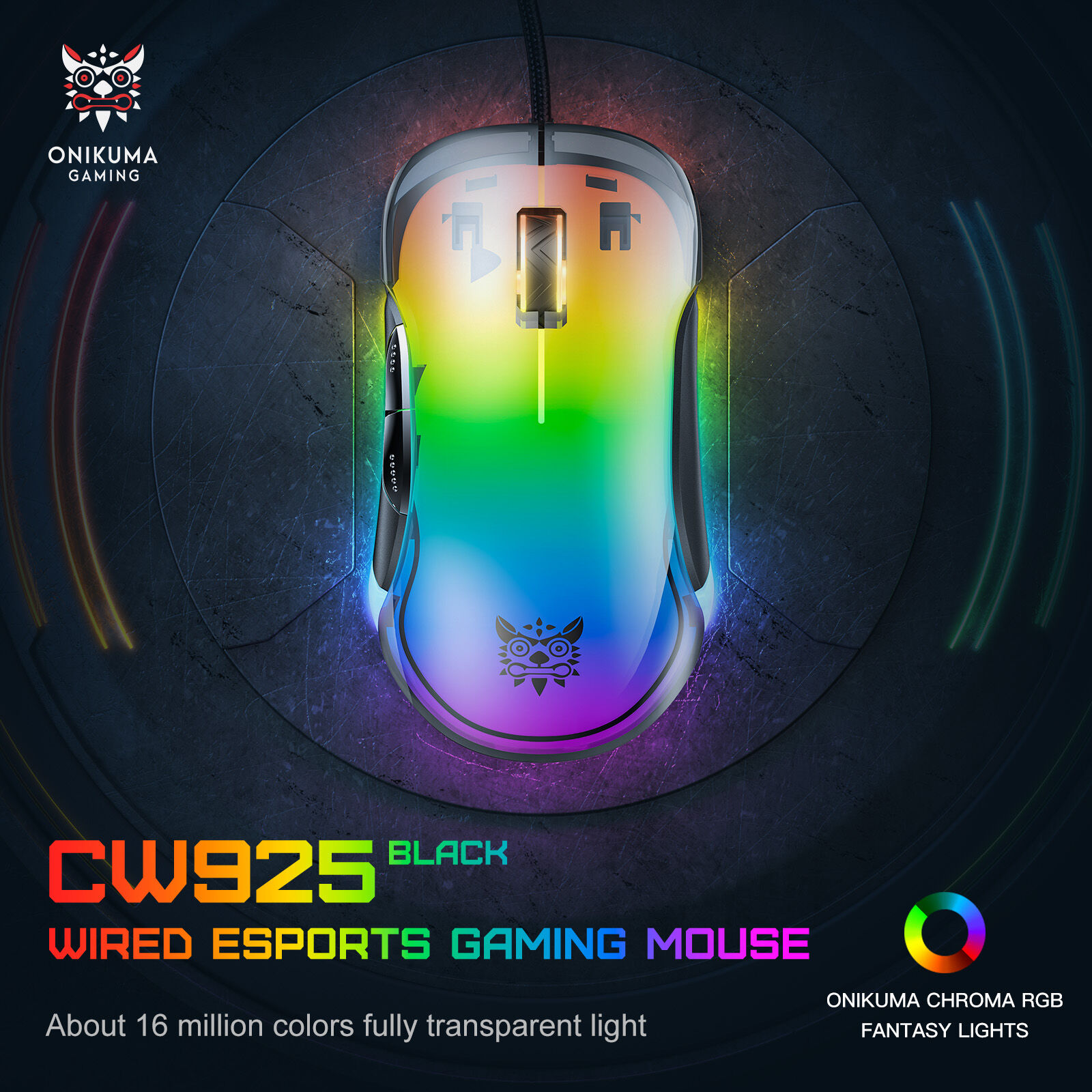 Onikuma Brand Cw925 Wired Ultra-lightweight Mouse Wired And Rgb Backlit ...