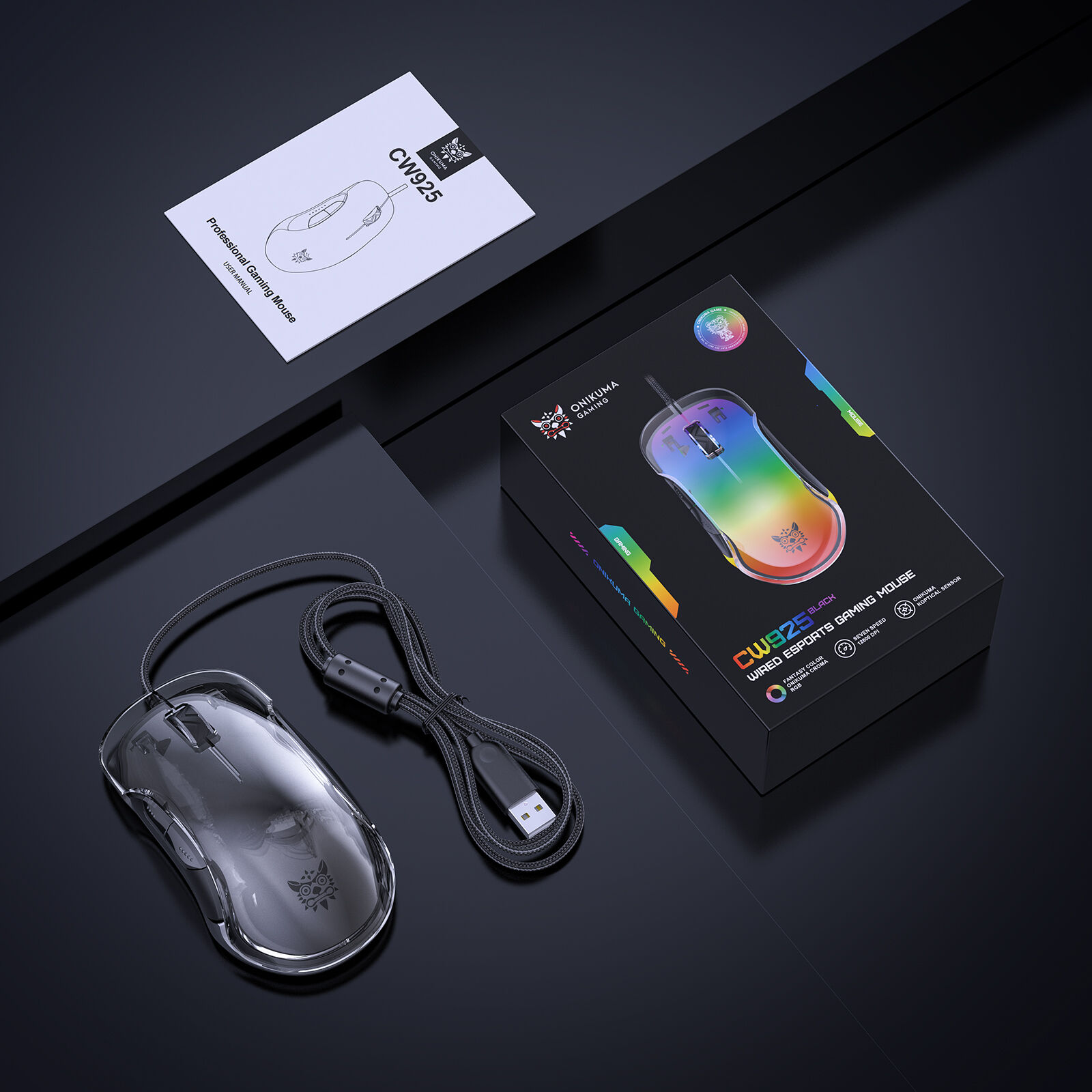 Onikuma Brand Cw925 Wired Ultra-lightweight Mouse Wired And Rgb Backlit ...