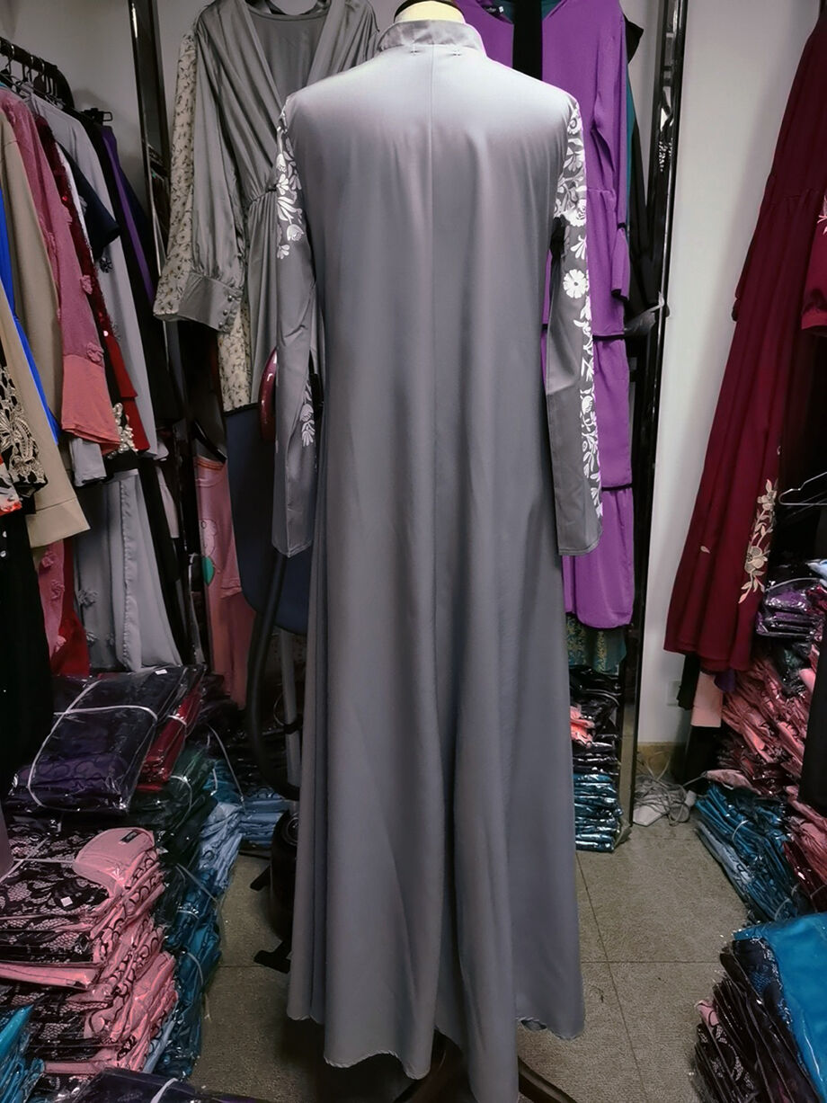 New Muslim Women's Long Sleeve Stand Collar Flower Print Skirt National ...