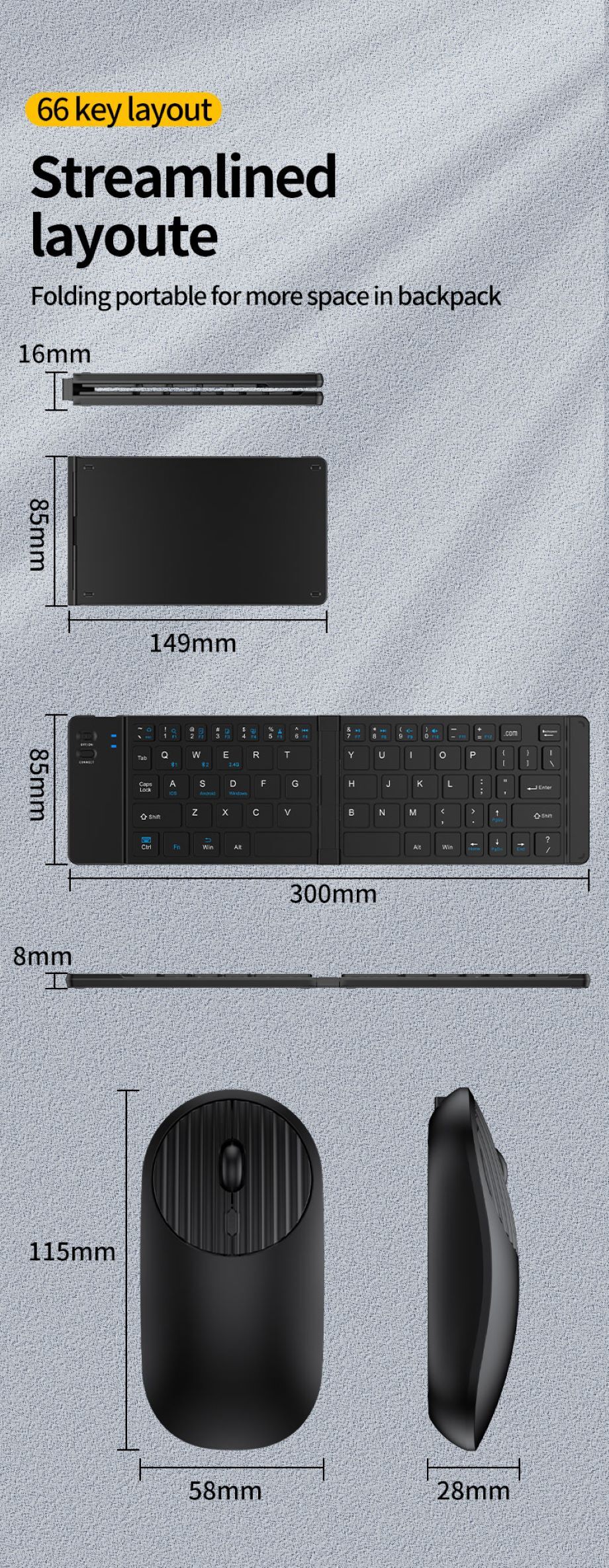 Km80 Foldable Wireless Keyboard And Mouse Set Rechargeable Triple-mode ...