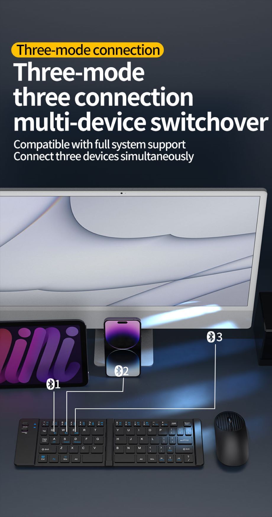 Km80 Foldable Wireless Keyboard And Mouse Set Rechargeable Triple-mode ...