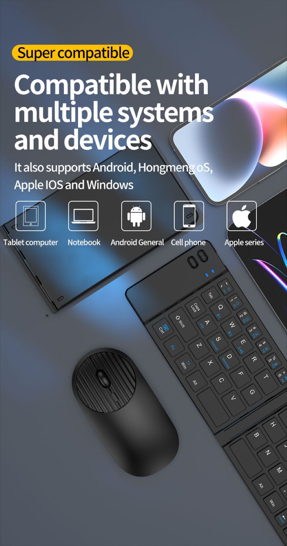 Km80 Foldable Wireless Keyboard And Mouse Set Rechargeable Triple-mode ...