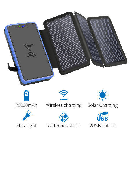 Wireless Charging Flashlight Solar Power Bank,20000mah High Capacity ...