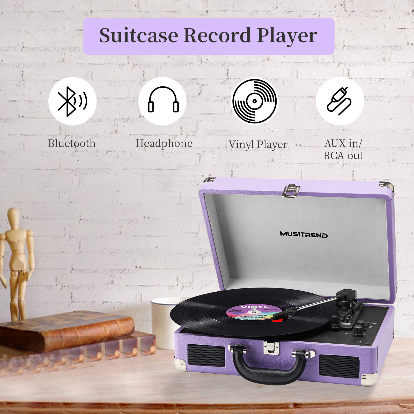 Fashion Design Bt Player Gramophone Portable Turntable With Built-in ...