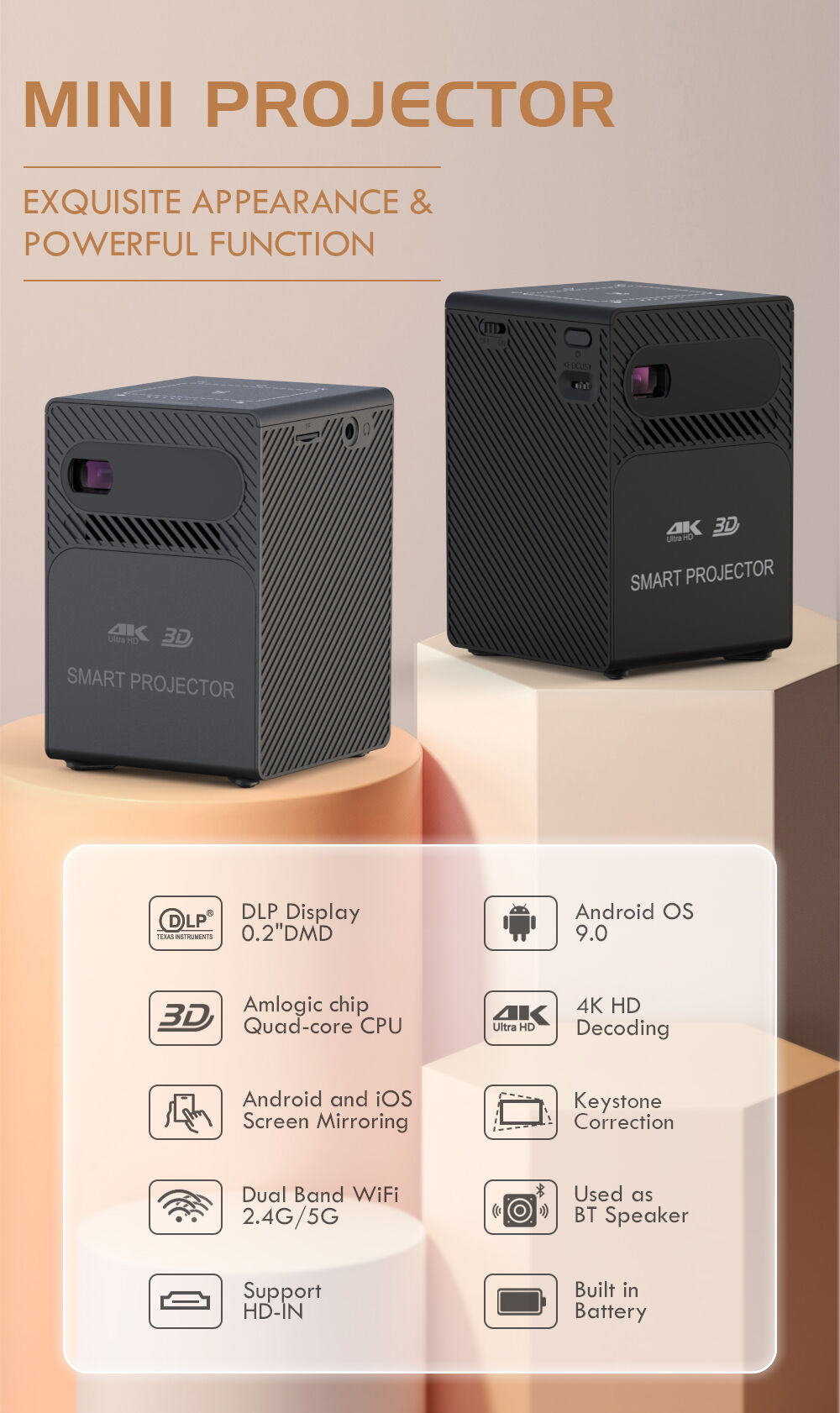 Factory Price Mini Smart Projector Dlp Projector Android 9 With 3d ...