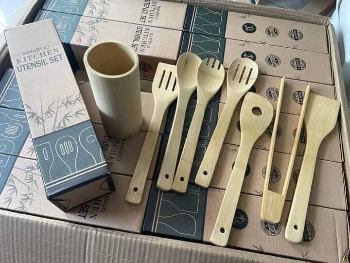 Eco Friendly Organic Bamboo Wood Elevated Cooking Utensils Reusable ...