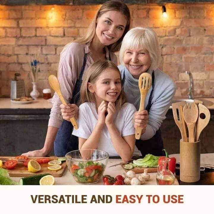 Eco Friendly Organic Bamboo Wood Elevated Cooking Utensils Reusable ...