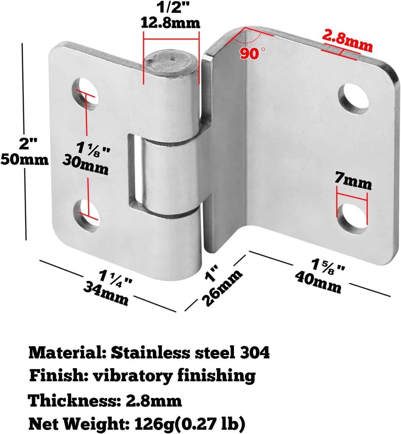 Offset Door Hinge, 304 Stainless Steel Chest Hinges 2.8 Mm Thickness ...