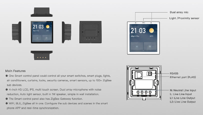 Smart Touch Screen Dimmer Switch, Tuya Dimmer, 4" Smart Light Dimmer ...