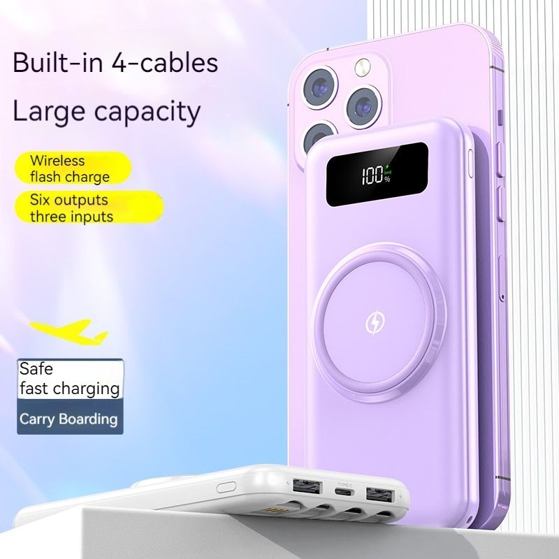 Wireless Power Bank 10000mah, 4-wire Led Display Magnetic Power Bank ...