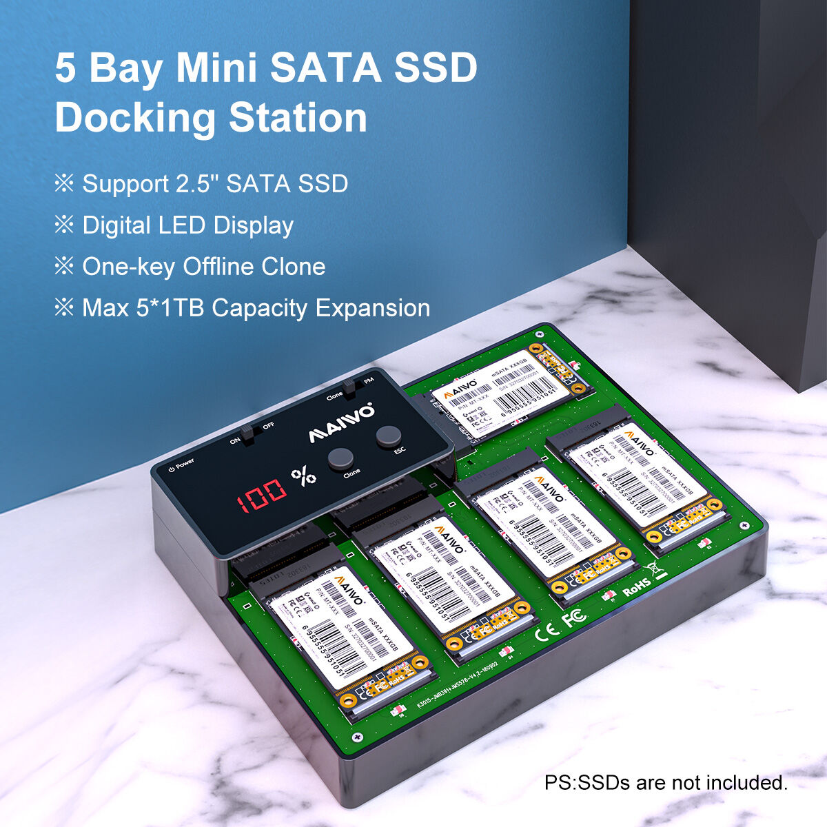 Maiwo K3015msata 5 Bays Tool Free Msata Ssd Docking Station Duplicator ...