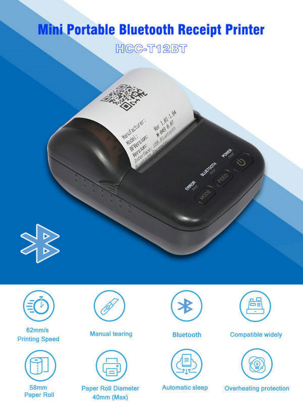 58mm Mini Portable Pos Terminal Receipt Printer Wireless Bluetooth Receipt Printer Hcc-t12bt ...