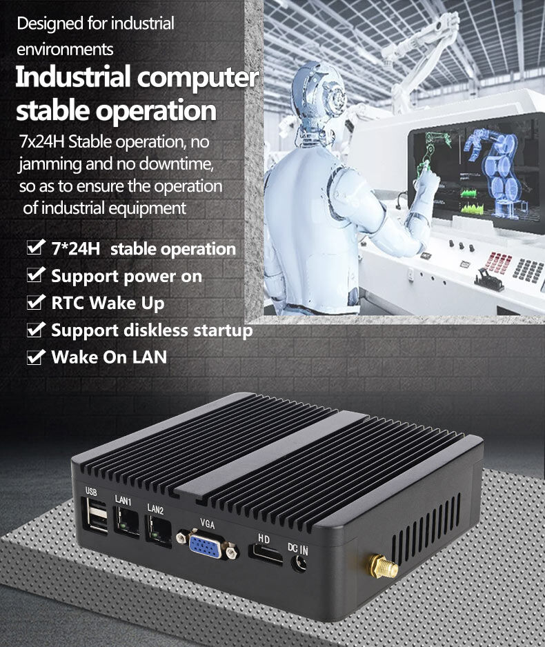 J4125 Quad Core Mini Pc Fanless Industrial Computer Dual Lan Rs232 Com 4k Hd Display Win10/11 ...