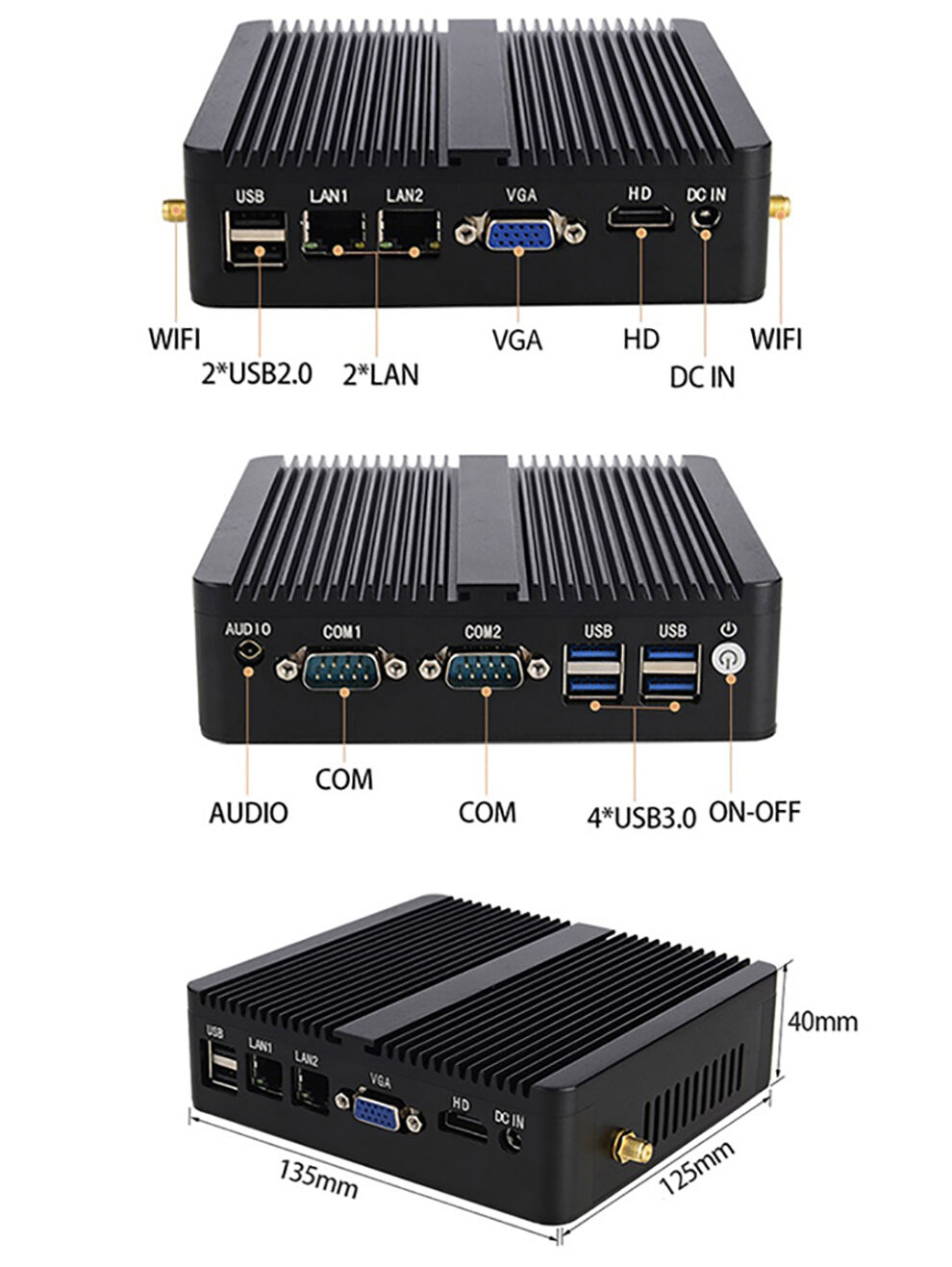 J4125 Quad Core Mini Pc Fanless Industrial Computer Dual Lan Rs232 Com ...
